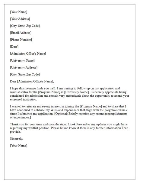 Letter Template For Admission Waitlist Inquiry Free Samples In Pdf Letterin