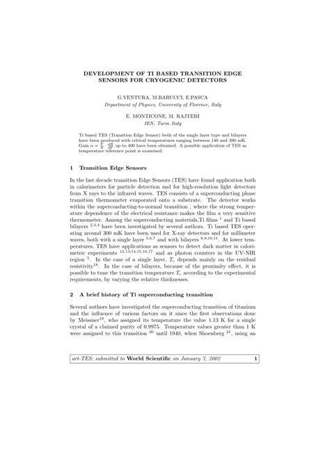 Pdf Development Of Ti Based Transition Edge Sensors For Cryogenic Detectors