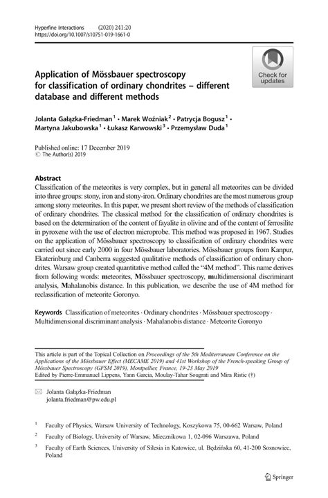 Pdf Application Of Mössbauer Spectroscopy For Classification Of Ordinary Chondrites