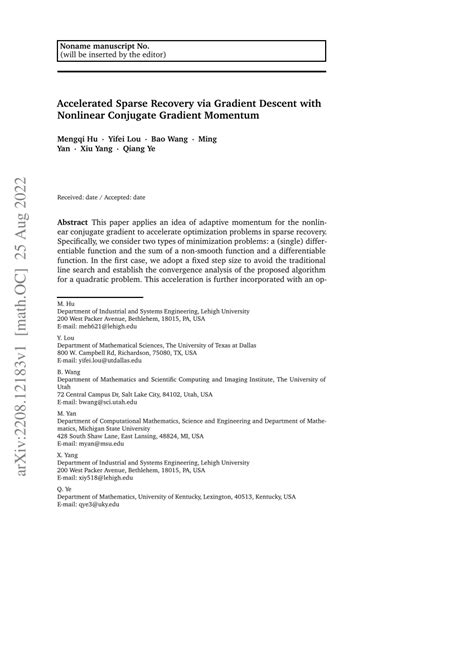 Pdf Accelerated Sparse Recovery Via Gradient Descent With Nonlinear