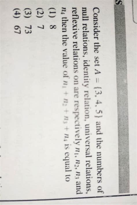 consider the set a {3 4 5} and the numbers of null relations identity re