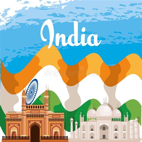 Arquitectura India Con Taj Mahal Y Bandera Stock De Ilustración Ilustración De Nacionalismo