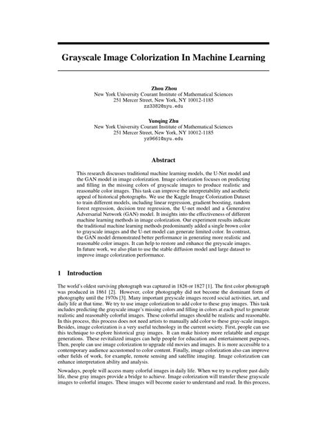 Pdf Grayscale Image Colorization In Machine Learning