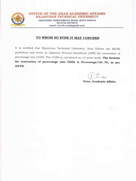 Certificate For Conversion Of Percentage Into Cgpa Pdf Pdf