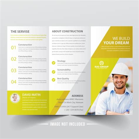 건설 삼중 브로셔 프리미엄 벡터