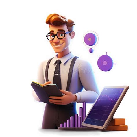 Modern Analyst With Digital Graphics And Notebook Isolated On White Background Stock