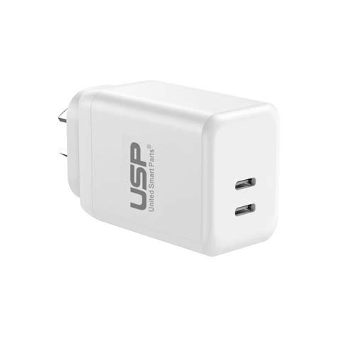 Usp 45w Dual Ports Usb C Pd Gan Wall Charger White Charge Two Device