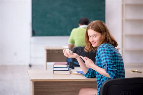 Two Babes Having Fun In The Classroom Stock Image Image Of Creased Classmates
