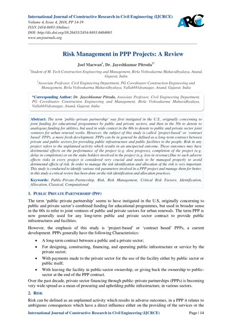 Pdf Risk Management In Ppp Projects A Review