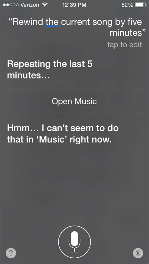 siri understands command to rewind a song tries fails and seems to