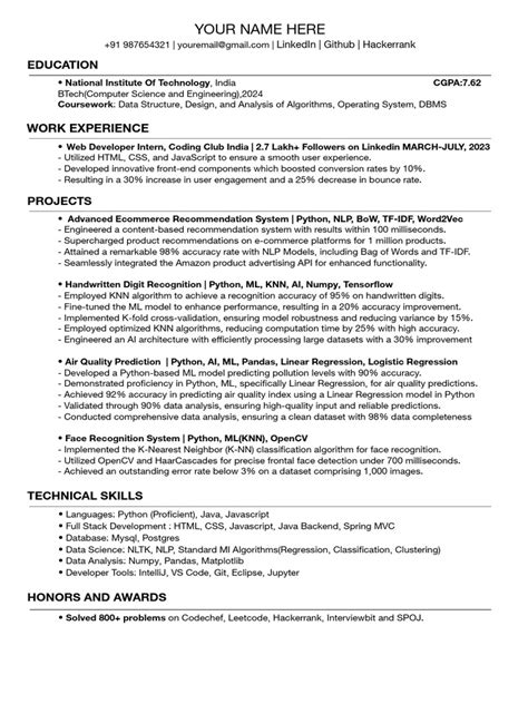 Python Ml Resume Template Coding Mafia Pdf Artificial Intelligence Intelligence Ai