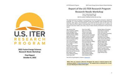 Report Of The US ITER Research Program Research Needs Workshop Papers