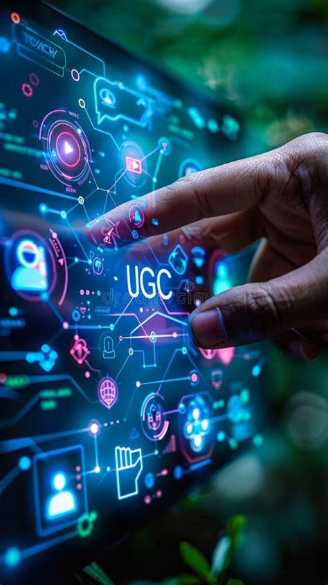 Business Professional Interacting With Futuristic Digital Interface Showcasing Ugc User