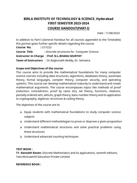 Cs F222 Discr Struc For Comp Sci Handout Pdf Discrete Mathematics Mathematics