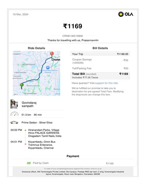 Ola Chennai Pdf Invoice Payments