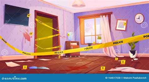 Crime Scene Murder Place With Yellow Police Tape Stock Vector