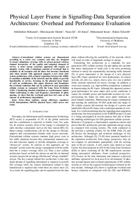 Pdf Physical Layer Frame In Signalling Data Separation Architecture