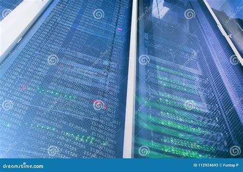 Big Data And Information Technology Concept Supercomputer Data Center Multiple Exposure Stock