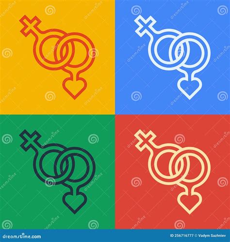 Pop Art Line Gender Icon Isolated On Color Background Symbols Of Men And Women Sex Symbol