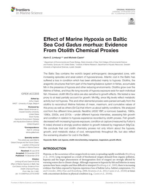 Pdf Effect Of Marine Hypoxia On Baltic Sea Cod Gadus Morhua Evidence
