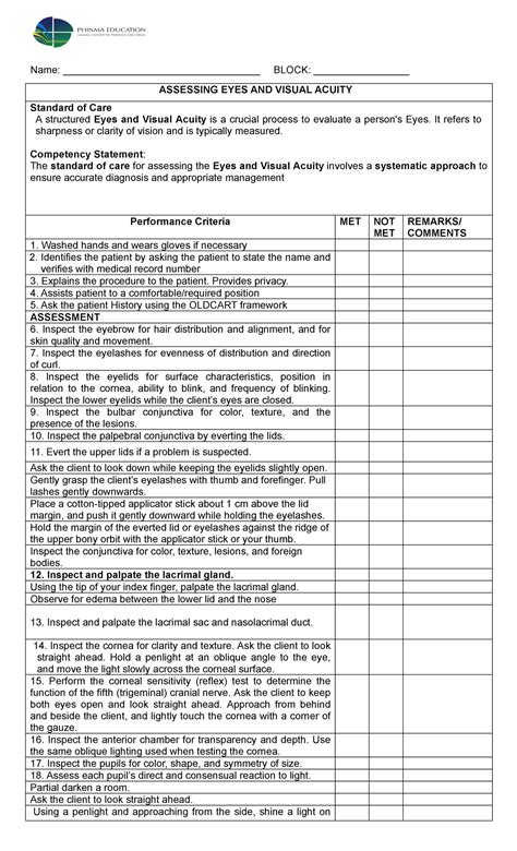 Assessing Eyes And Visual Acuity Name