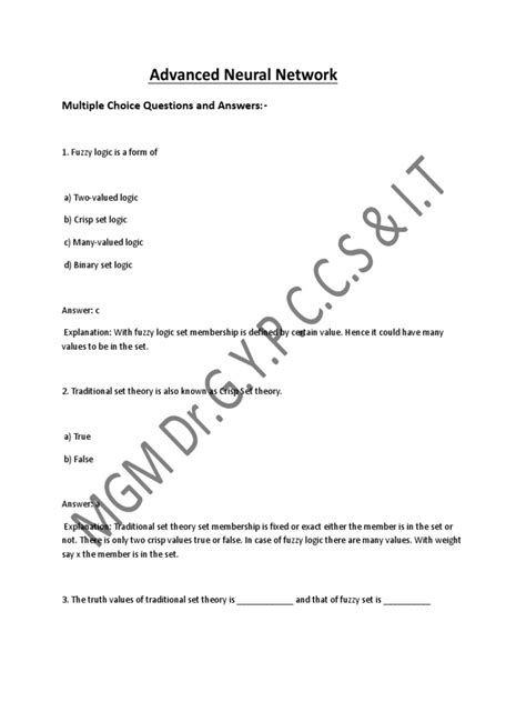 Advanced Neural Network Multiple Choice Questions And Answers Pdf Fuzzy Logic Bayesian
