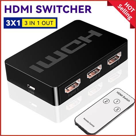 3 Port Hdmi Switch 3x1 Hdmi Switcher Selector Box With Ir Remote