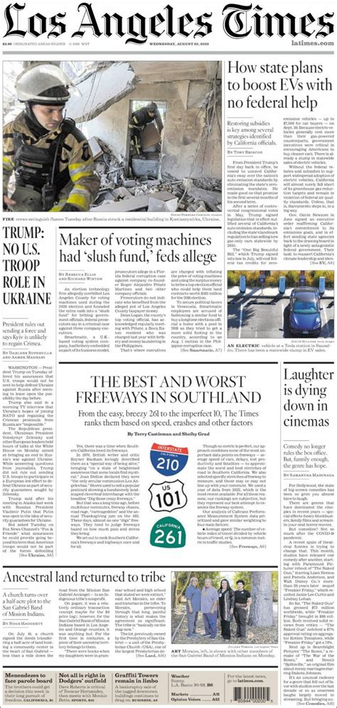 Newspaper Los Angeles Times Usa Newspapers In Usa Todays Press