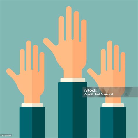 자원 봉사 개념 손을 들어 올렸다 자원봉사 자선 단체 템플릿 포스터 배너 선거 Pollingflat 디자인 고립 된 손 투표 관리자 함께 하는 사람들 그룹자원봉사 포스터