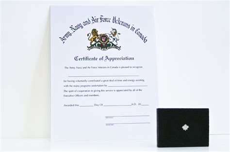 Certificate Of Appreciation And Maple Leaf Clasp Silver Anavets