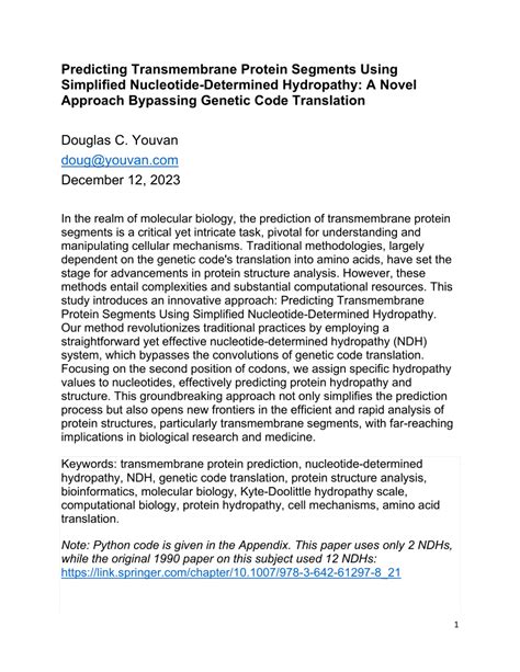Pdf Predicting Transmembrane Protein Segments Using Simplified Nucleotide Determined
