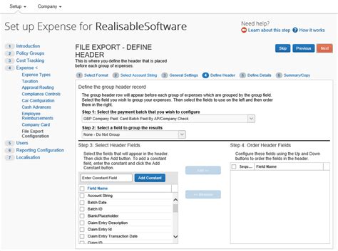 File Export Concur Connector Realisable