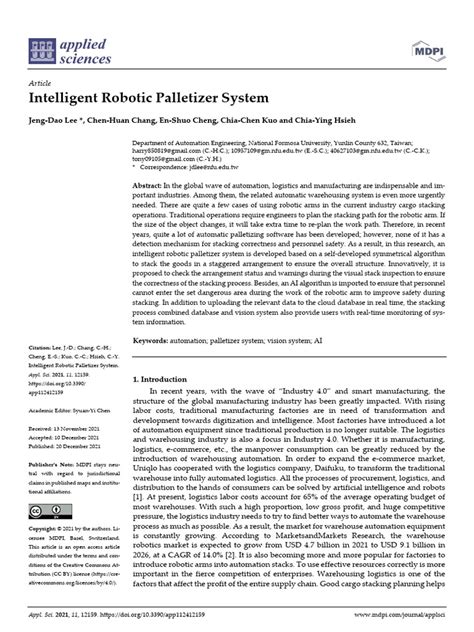Intelligent Robotic Palletizer System Pdf Warehouse Robotics