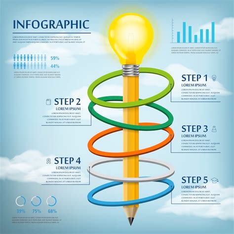 연필 전구를 가진 교육 Infographic 템플릿 디자인 프리미엄 벡터
