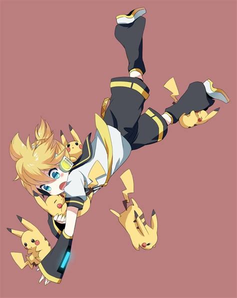 Pikachu And Len Vocaloid Characters Pokemon Crossover Pikachu