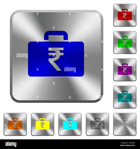 Indian Rupee Bag Engraved Icons On Rounded Square Glossy Steel Buttons Stock Vector Image And Art