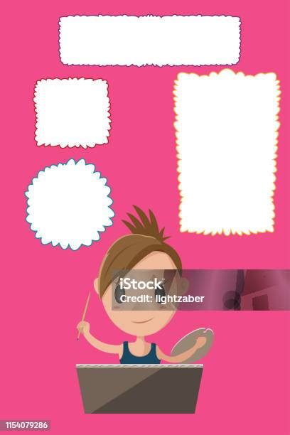 소녀 예술가 거품 텍스트 템플릿 벡터 기포에 대한 스톡 벡터 아트 및 기타 이미지 기포 대화 풍선 문자 기호 배경 주제