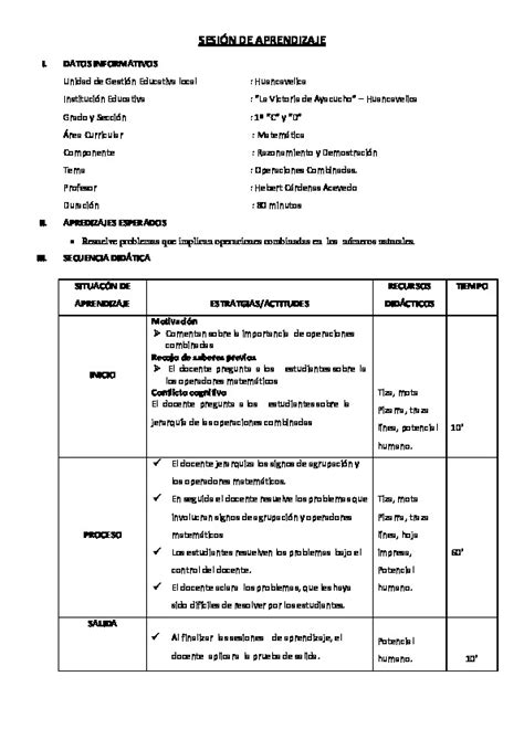 SesiÓn De Aprendizaje Operaciones Combinadas Pdfcoffee Com