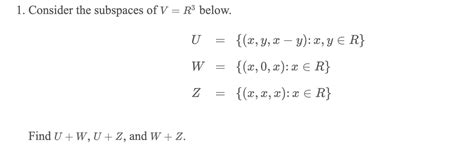 solved 1 consider the subspaces of v r3 below