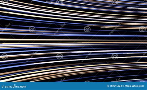 Colorful Flashing Neon Lines In Many Horizontal Bended Rows Flowing Fast On Black Background