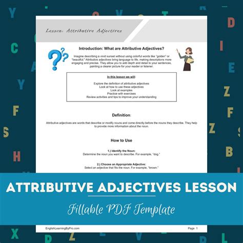 Attributive Adjective Worksheets Resources For Learning And Teaching