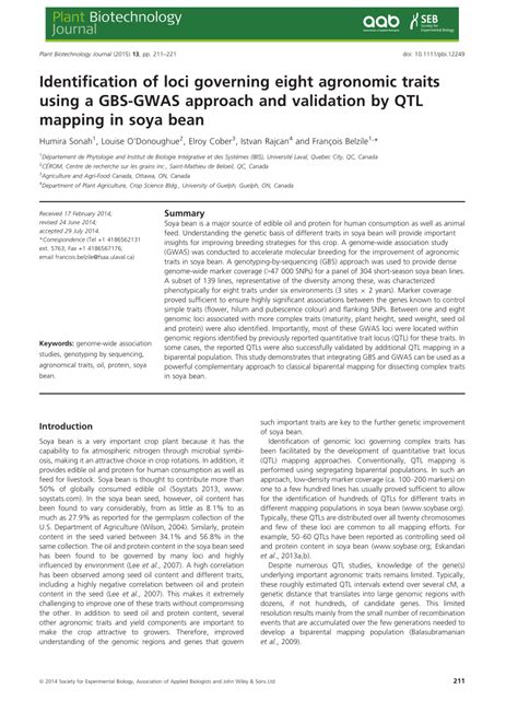 Pdf Identification Of Loci Governing Eight Agronomic Traits Using A