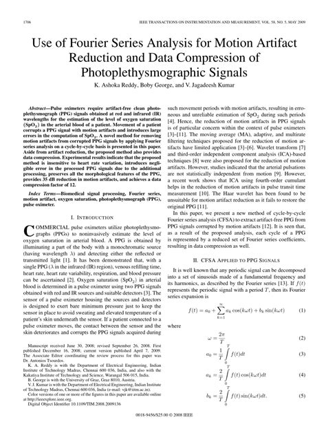 Pdf Use Of Fourier Series Analysis For Motion Artifact Reduction And Data Compression Of