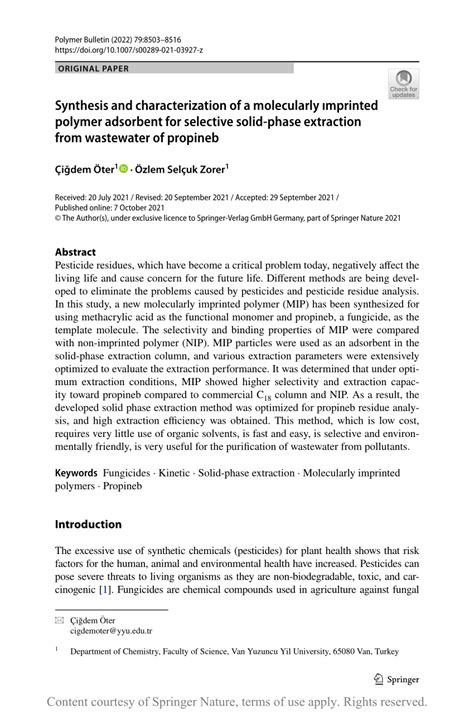 Synthesis And Characterization Of A Molecularly ımprinted Polymer