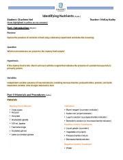 Experiment On Identifying Nutrients In Food Course Hero