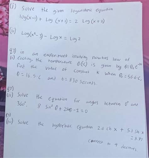 Solved Solve The Given Logarithmic Equation Chegg Com