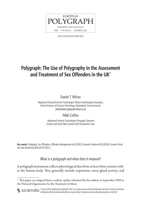 Pdf Polygraph The Use Of Polygraphy In The Assessment And Treatment Of Sex Offenders In The Uk