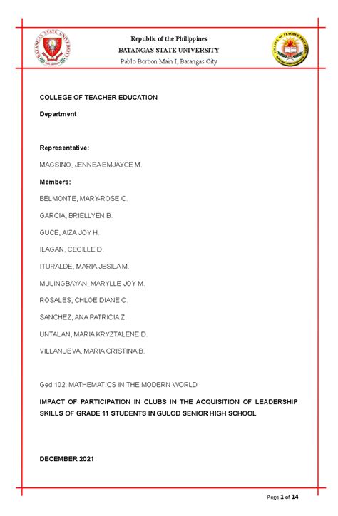 Group 1 Bsed Eng 1101 Project Research Proposal Batangas State