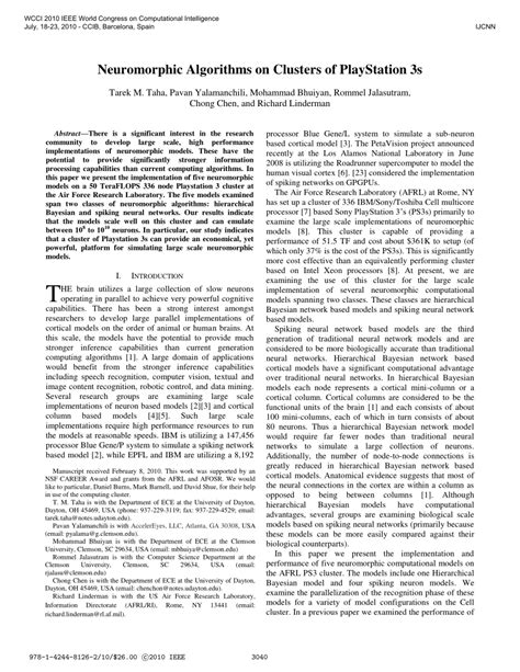 Pdf Neuromorphic Algorithms On Clusters Of Playstation 3s