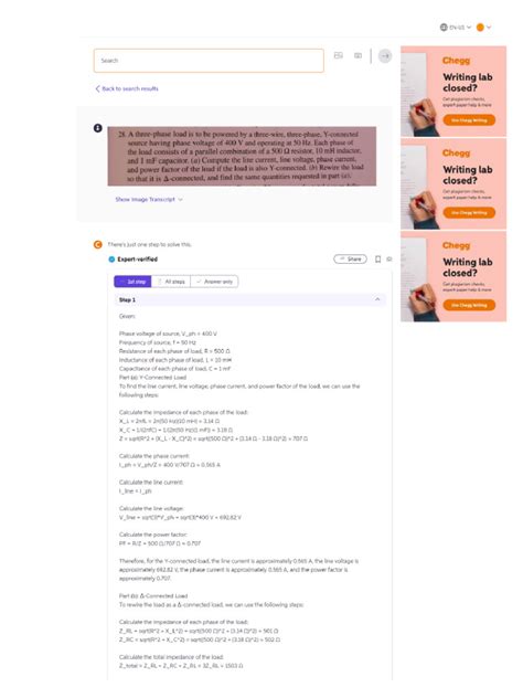 Screencapture Chegg Homework Help Questions And Answers 28 Three Phase Load Powered Three Wire